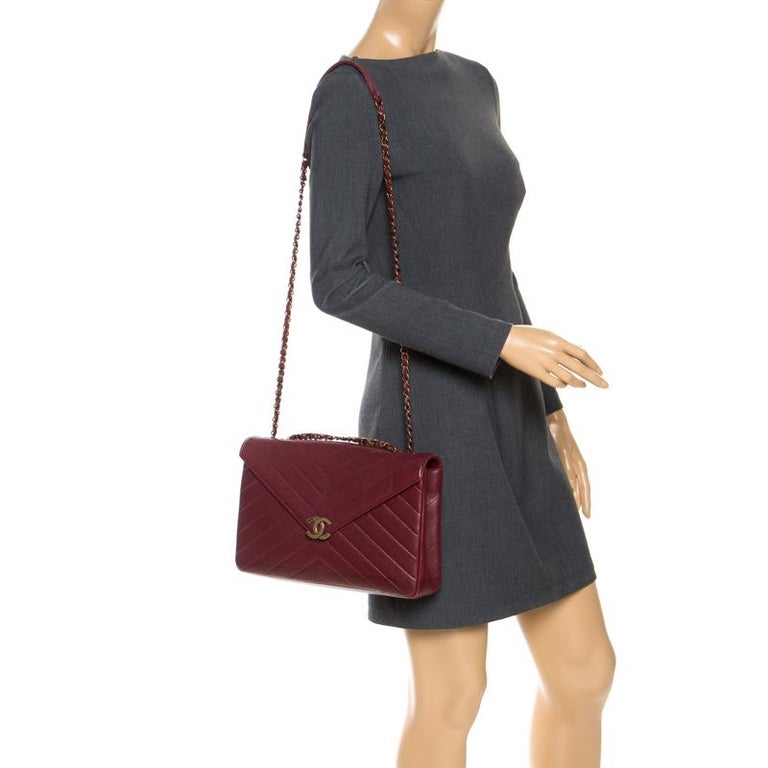 Chanel Maroon Chevron Leather Coco Envelope Shoulder Bag For Sale at ...