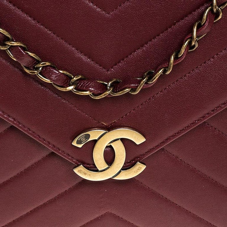 Chanel Maroon Chevron Leather Coco Envelope Shoulder Bag For Sale at ...