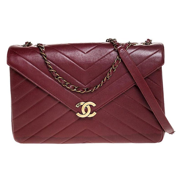 Chanel Maroon Chevron Leather Coco Envelope Shoulder Bag For Sale at ...