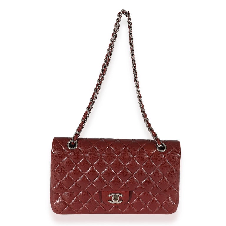 Chanel Maroon Quilted Caviar Medium Classic Double Flap Bag For Sale at ...
