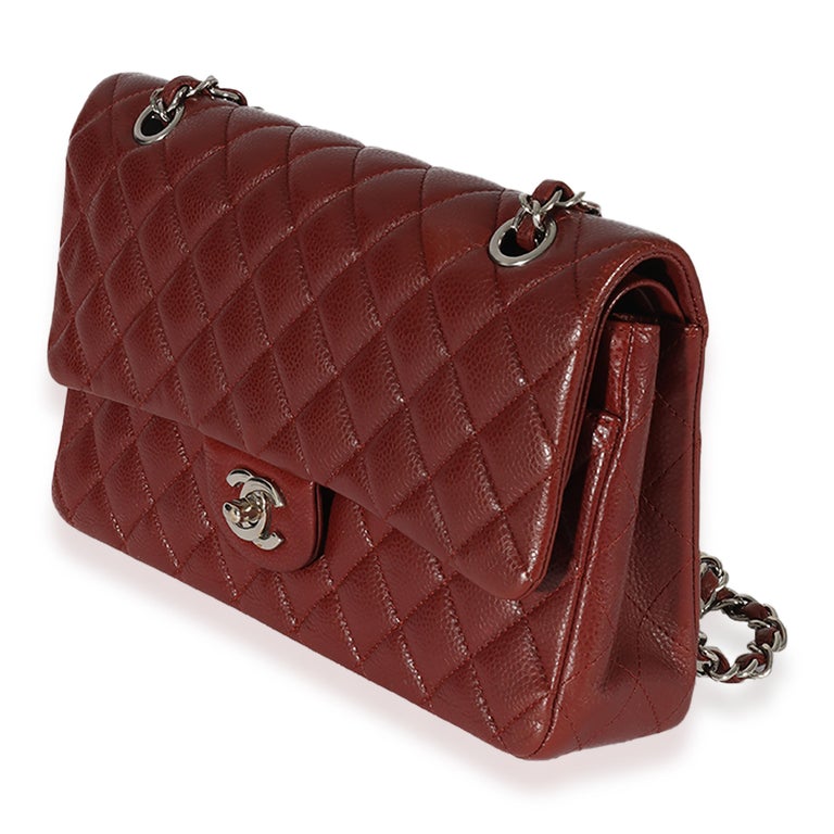 Chanel Maroon Quilted Caviar Medium Classic Double Flap Bag For Sale at ...