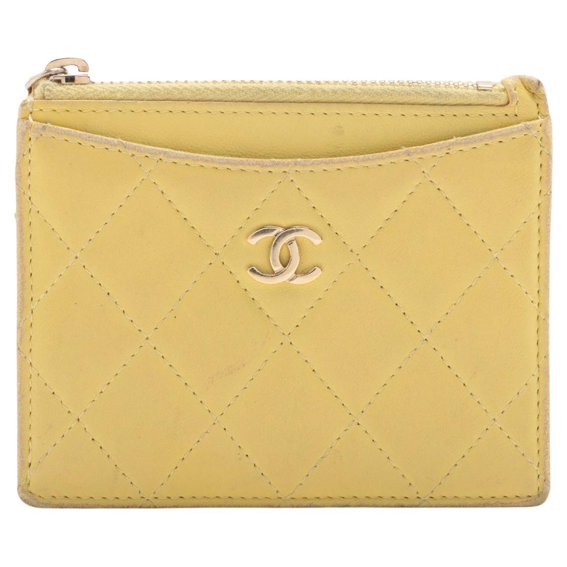 Chanel Matelasse Lambskin Coin Case Yellow For Sale at 1stDibs