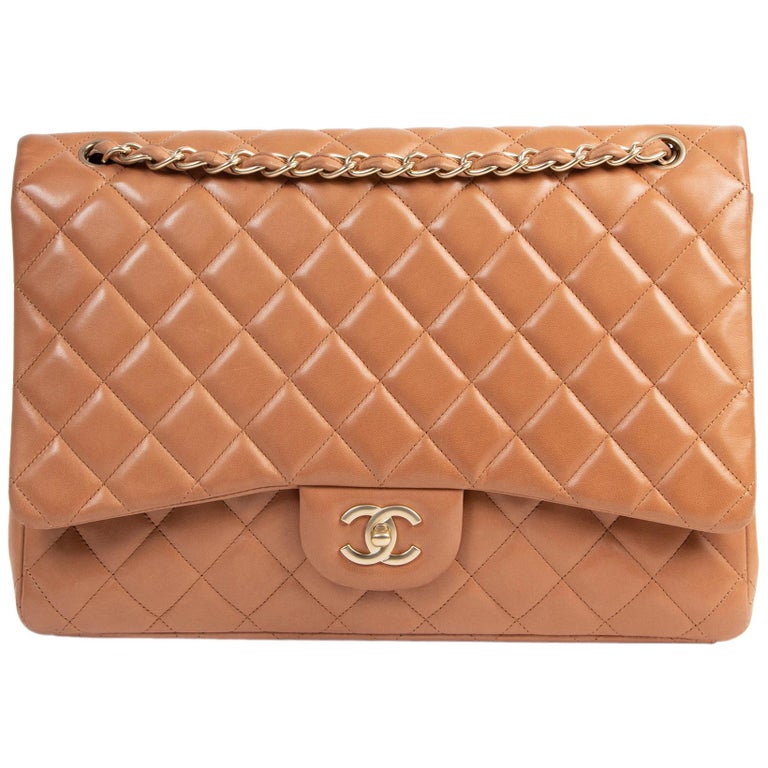 Chanel Maxi Camel Lambskin Single Classic Flap Bag For Sale at 1stDibs ...