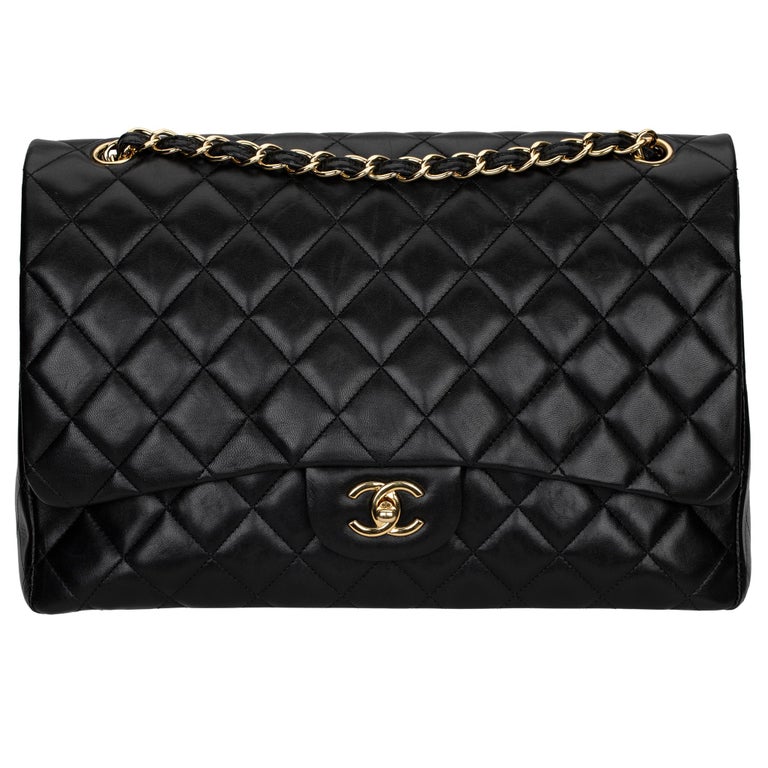 Chanel Maxi Classic Flap Black Quilted Lambskin Leather Gold-Tone ...