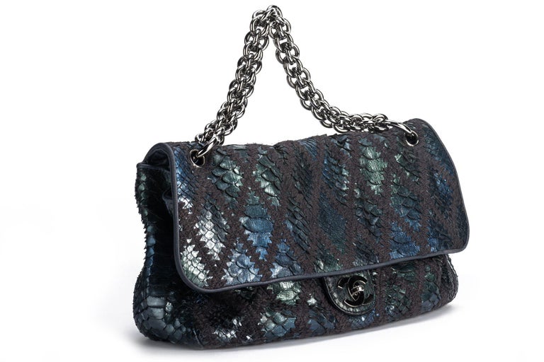 Chanel Maxi Navy Black Python Bag For Sale at 1stDibs