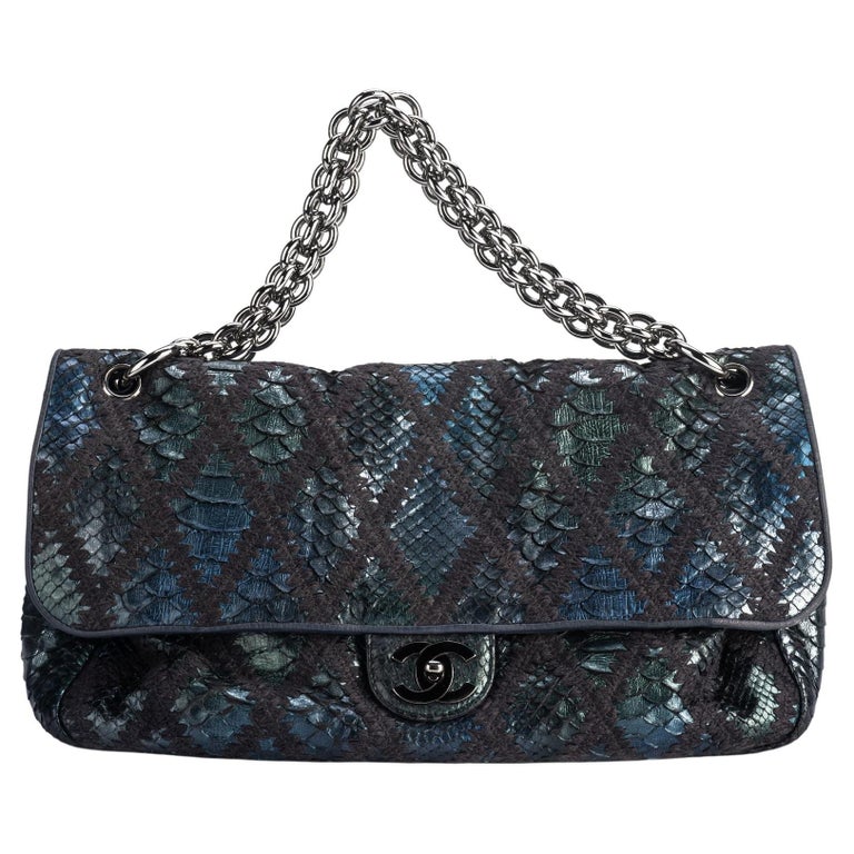 Chanel Maxi Navy Black Python Bag For Sale at 1stDibs