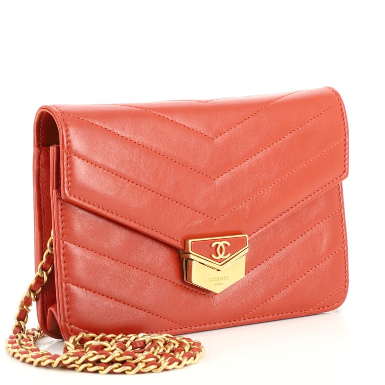 Chanel Medal Envelope Wallet on Chain Chevron Calfskin For Sale at 1stDibs
