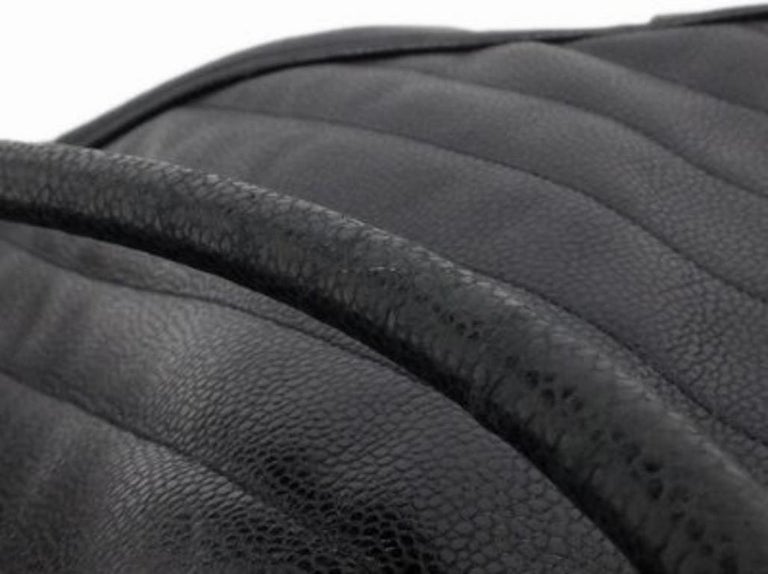 Chanel Médallion Quilted Chevron Tote 216071 Black Leather Shoulder Bag ...
