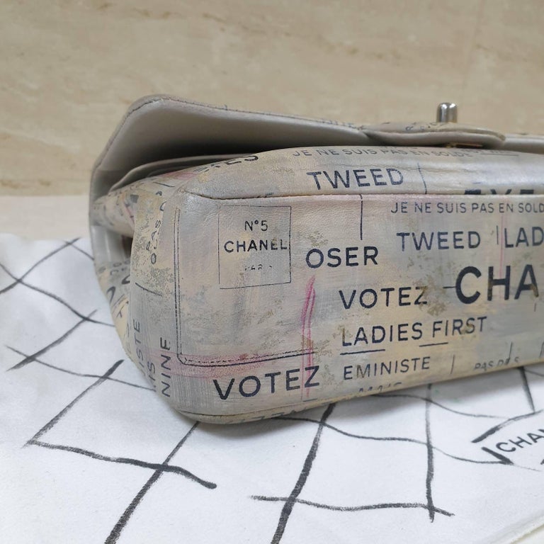 Chanel Medium Classic Doubl Flap Graffiti Newspaper Shoulder Bag For ...