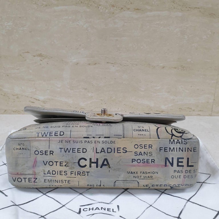 Chanel Medium Classic Doubl Flap Graffiti Newspaper Shoulder Bag For ...