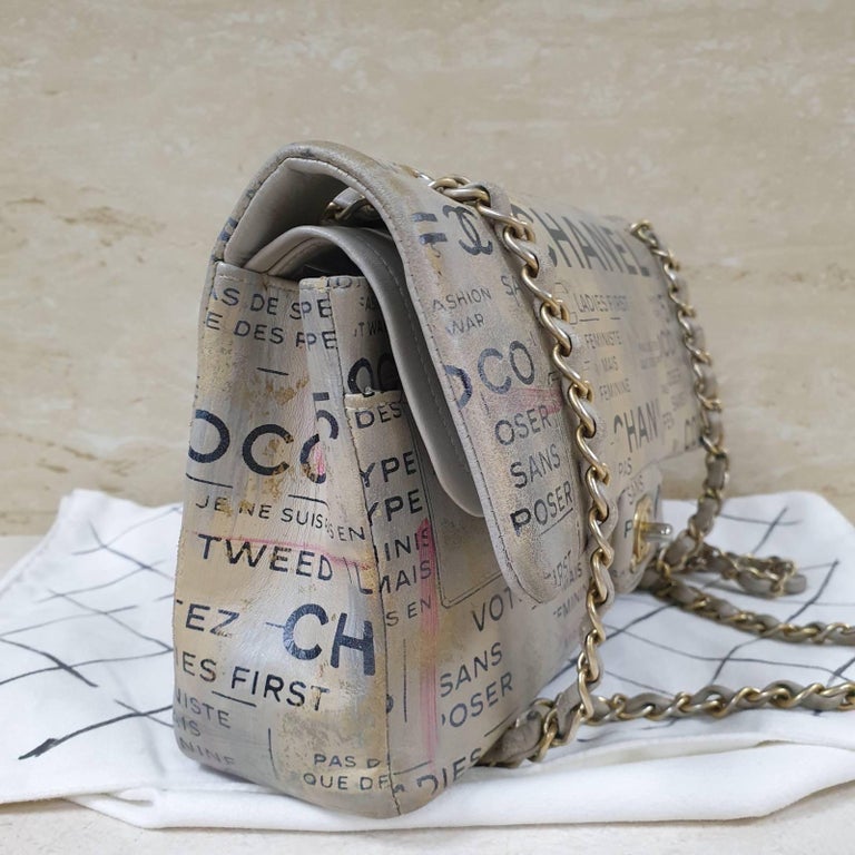 Chanel Medium Classic Doubl Flap Graffiti Newspaper Shoulder Bag For ...