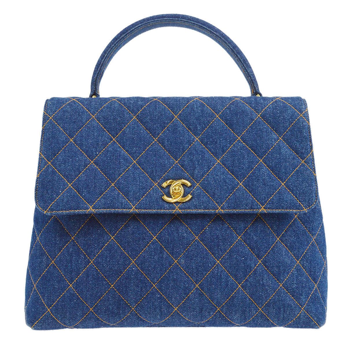 Chanel Medium Kelly Handbag Top Handle Denim For Sale at 1stDibs