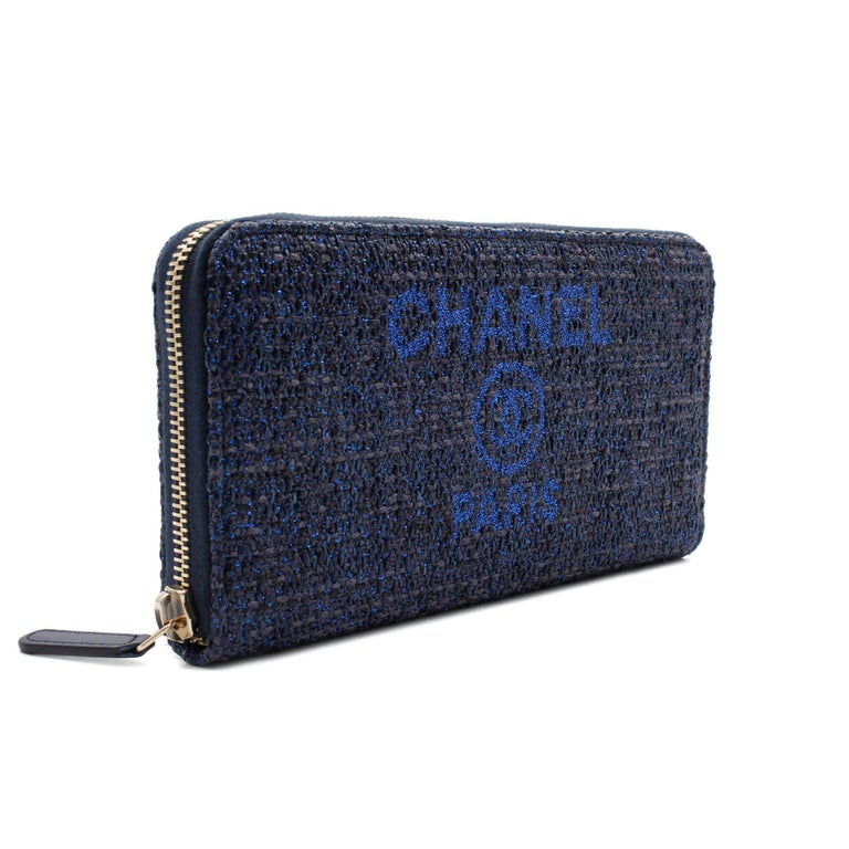 Chanel Medium Navy Blue Tweet Canvas Zip Wallet A81977 5B746 at 1stDibs
