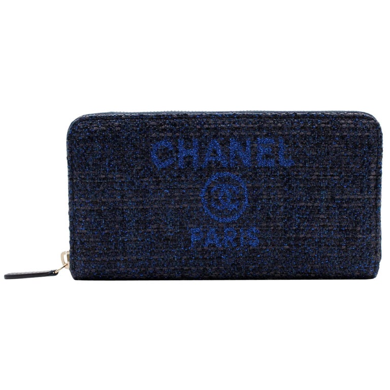 Chanel Medium Navy Blue Tweet Canvas Zip Wallet A81977 5B746 at 1stDibs