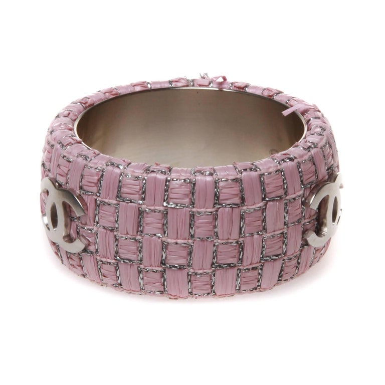 Chanel Medium pink woven cuff with three CC logos For Sale at 1stDibs
