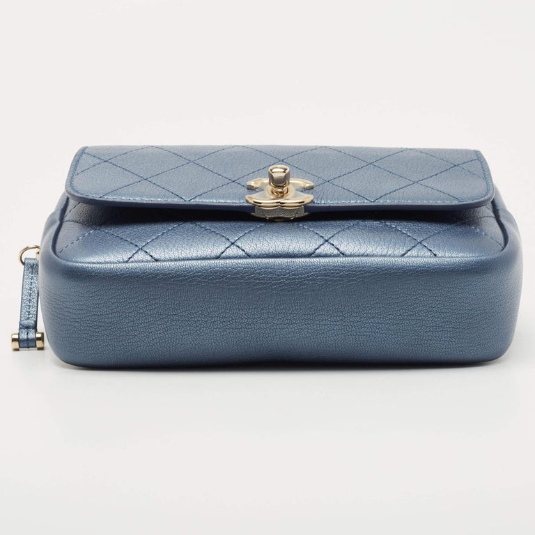 Chanel Metallic Blue Leather Casual Trip Waist Bag For Sale at 1stDibs