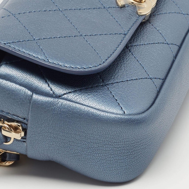 Chanel Metallic Blue Leather Casual Trip Waist Bag For Sale at 1stDibs