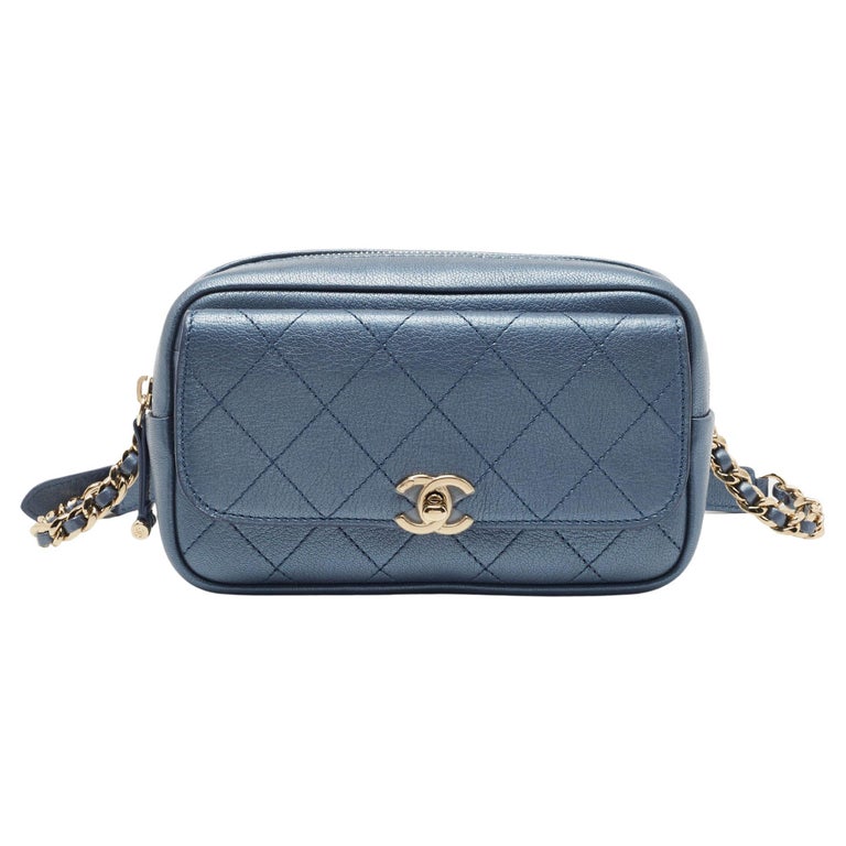 Chanel Metallic Blue Leather Casual Trip Waist Bag For Sale at 1stDibs