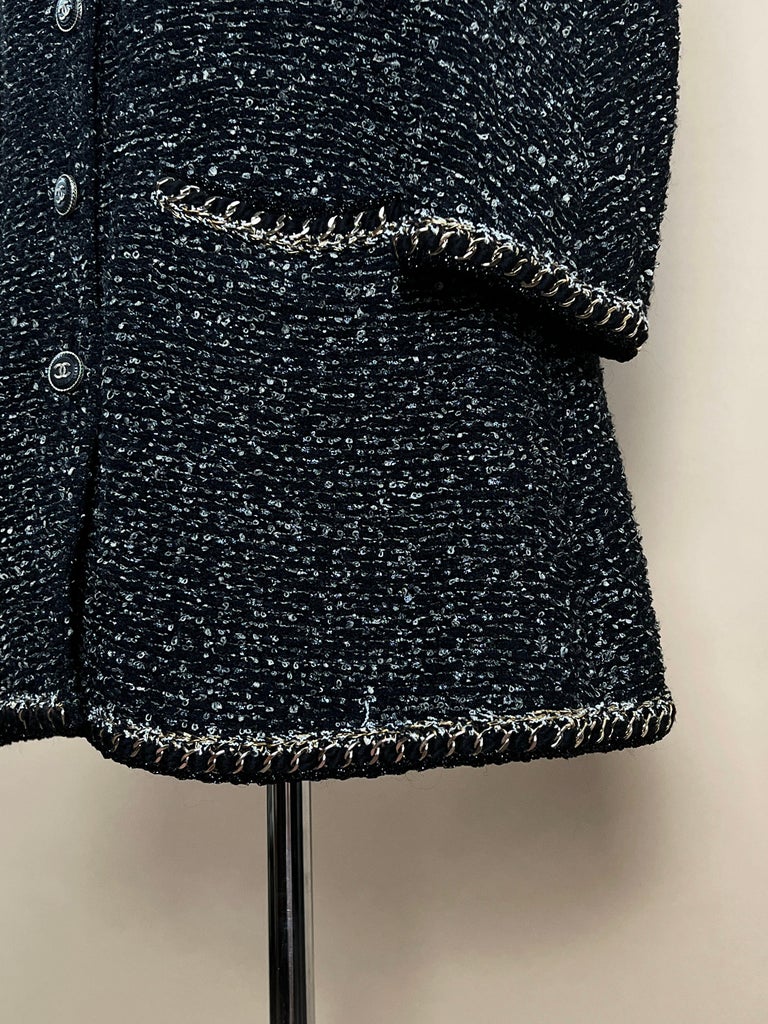 Chanel Metallic Chain Trim Tweed Jacket For Sale at 1stDibs