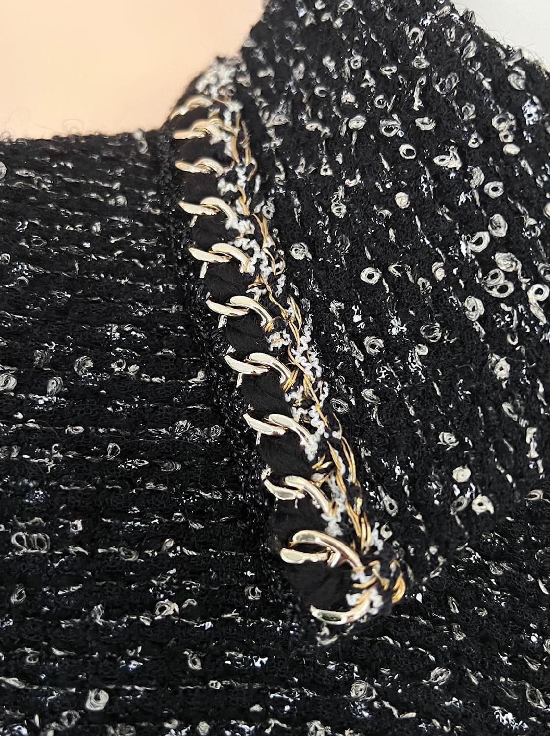 Chanel Metallic Chain Trim Tweed Jacket For Sale at 1stDibs