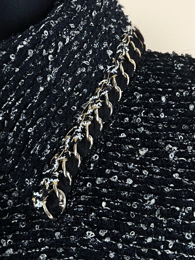 Chanel Metallic Chain Trim Tweed Jacket For Sale at 1stDibs
