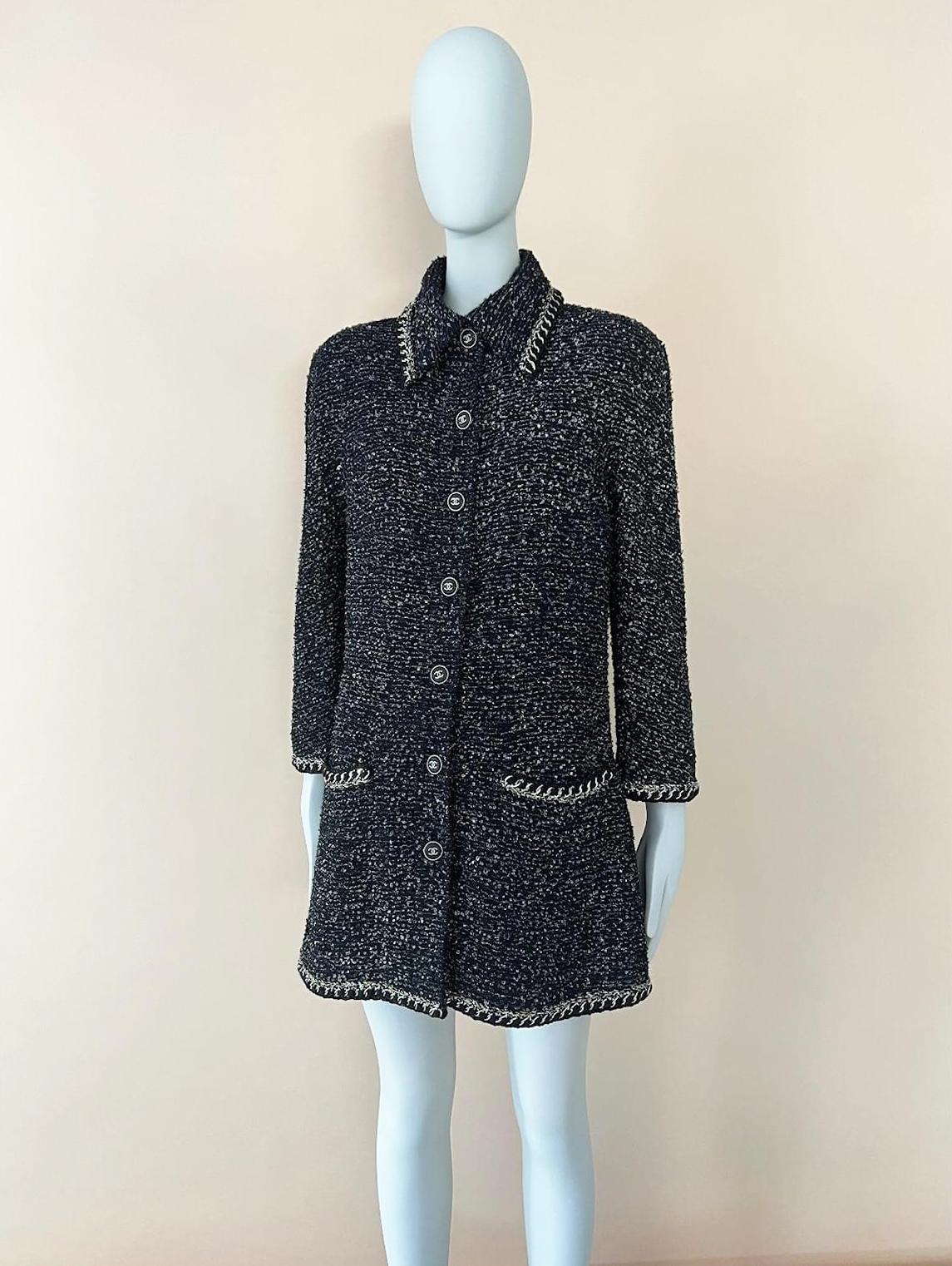Chanel Metallic Chain Trim Tweed Jacket For Sale at 1stDibs