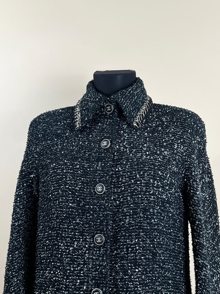 Chanel Metallic Chain Trim Tweed Jacket For Sale at 1stDibs