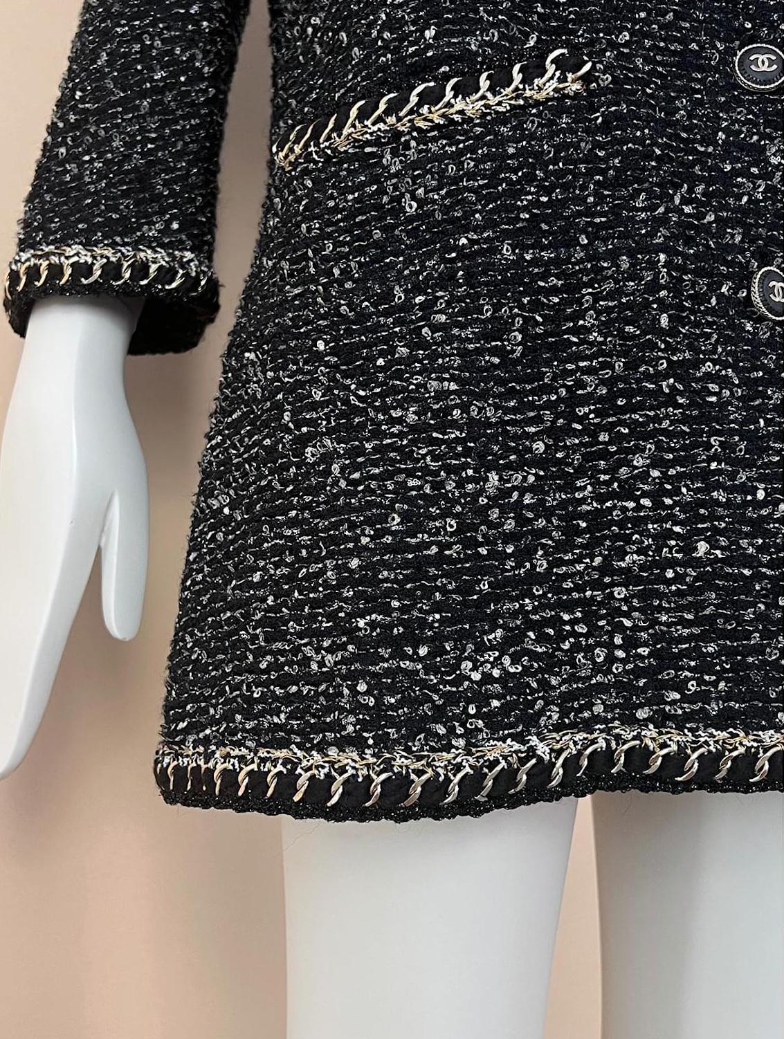 Chanel Metallic Chain Trim Tweed Jacket For Sale at 1stDibs