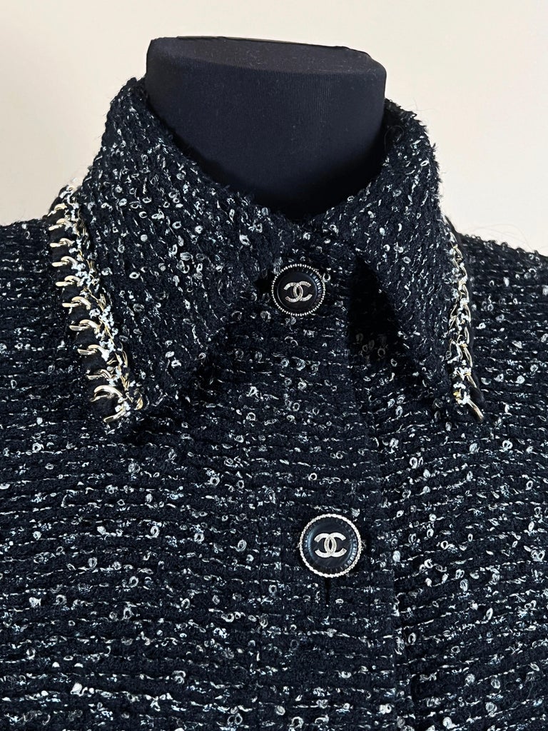 Chanel Metallic Chain Trim Tweed Jacket For Sale at 1stDibs