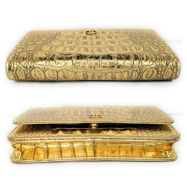Chanel Metallic Croc Embossed Calfskin Wallet On Chain WOC at 1stDibs