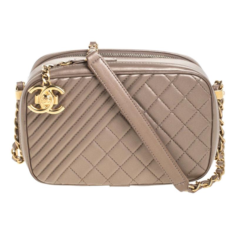 Chanel Metallic Dark Beige Quilted Leather Small Camera Case Shoulder ...