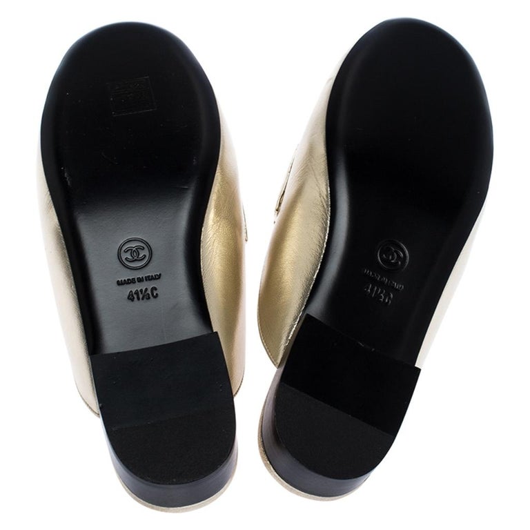 Chanel Metallic Gold Leather Braided Chain Mule Slides Size 41.5 at ...