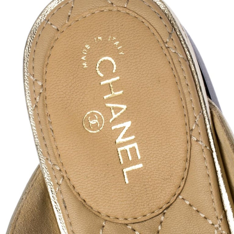 Chanel Metallic Gold Leather Braided Chain Mule Slides Size 41.5 at ...
