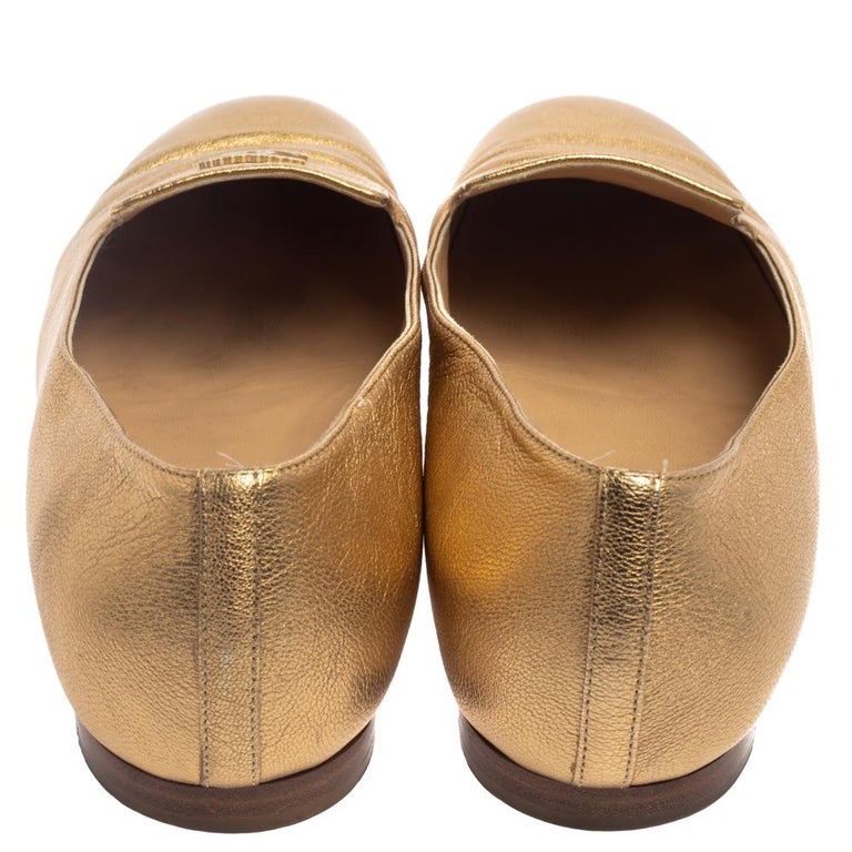 Chanel Metallic Gold Leather CC Embellished Loafers Size 39 at 1stDibs