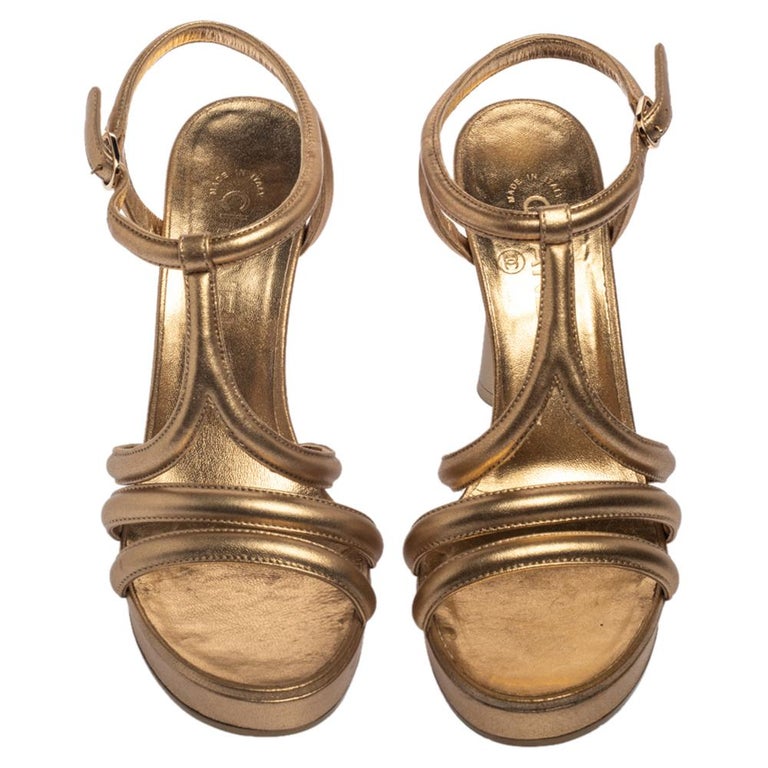 Chanel Metallic Gold Leather Parthenon Grecian Column Platform Sandals ...