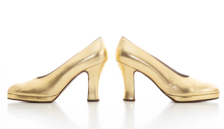Chanel Metallic Gold Leather Pumps, Fall 1996 For Sale at 1stDibs ...