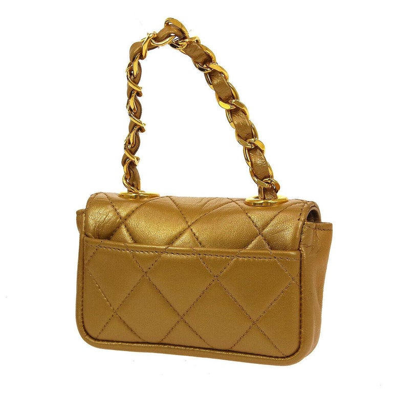 Chanel Metallic Gold Leather Small Mini Micro Top Handle Flap Bag in ...