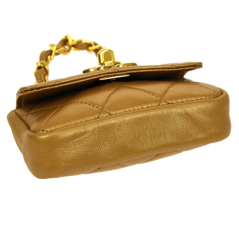 Chanel Metallic Gold Leather Small Mini Micro Top Handle Flap Bag in ...