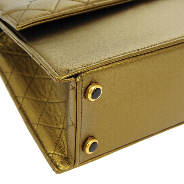 Chanel Metallic Gold Leather Small Party Evening Kelly Box Shoulder ...