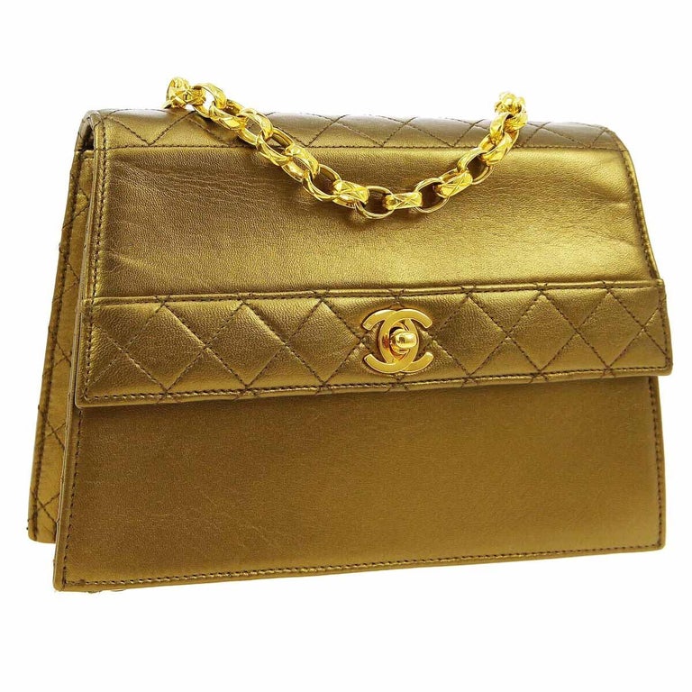 Chanel Metallic Gold Leather Small Party Evening Kelly Box Shoulder ...