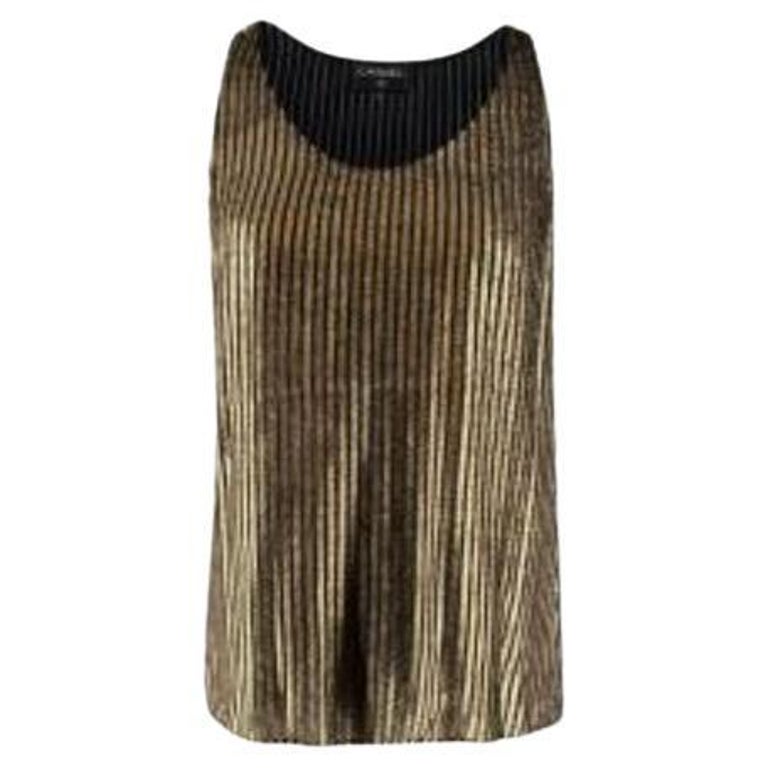 Chanel Metallic Gold Mesh Striped Sleeveless Top For Sale at 1stDibs