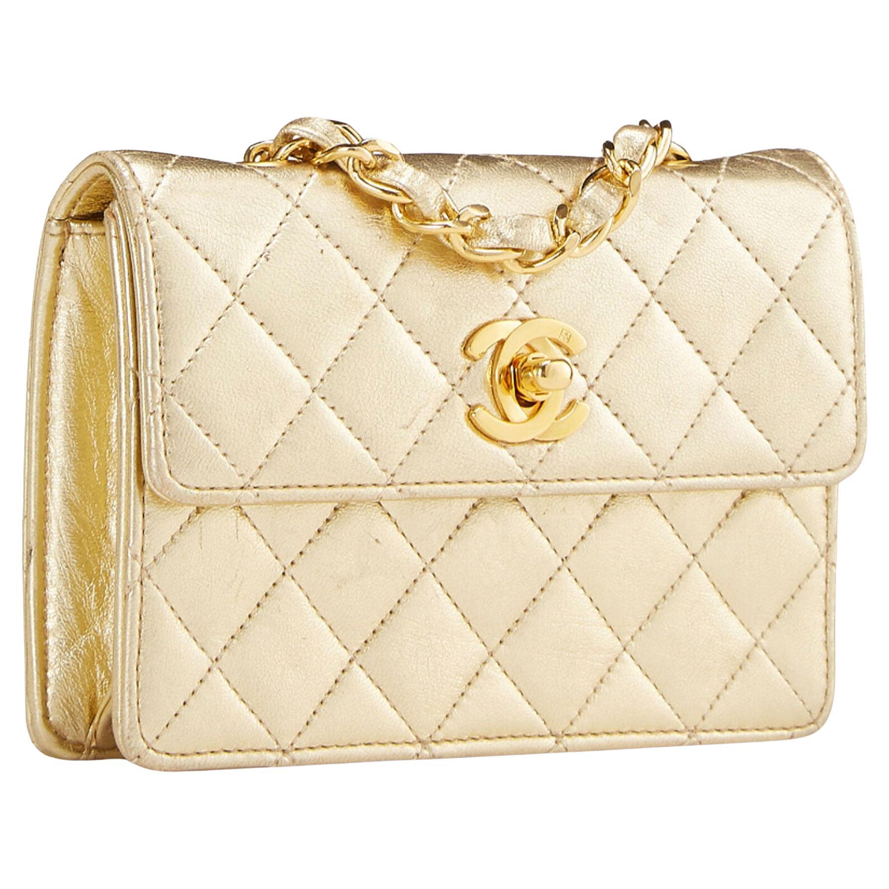 Chanel Metallic Gold Micro Mini Quilted Lambskin Classic Flap Shoulder ...
