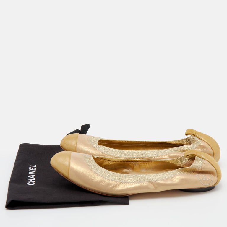 Chanel Metallic Gold Nubuck Leather CC Cap Toe Scrunch Ballet Flats ...