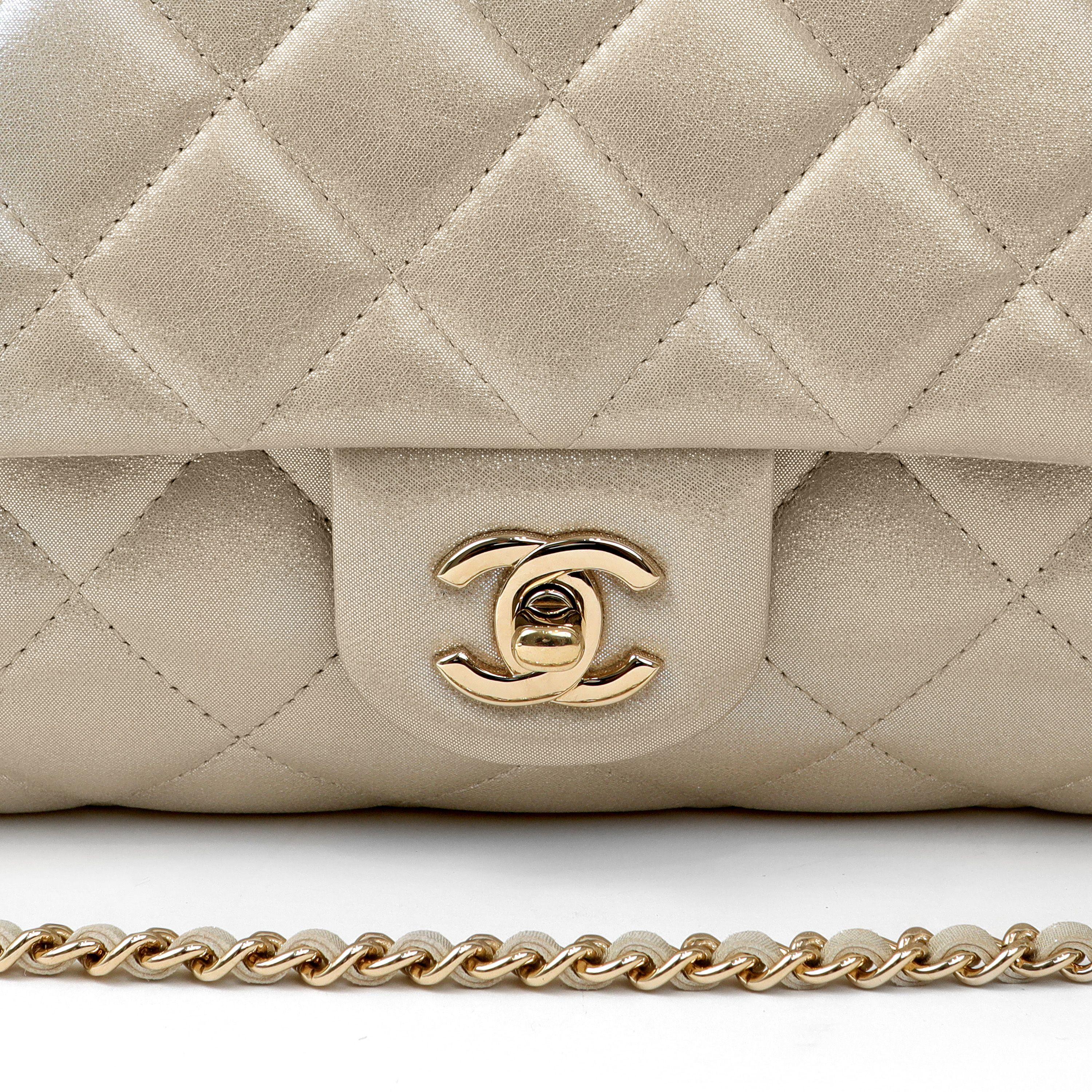Chanel Metallic Gold Quilted Fabric Flap Bag with Gold Hardware For ...