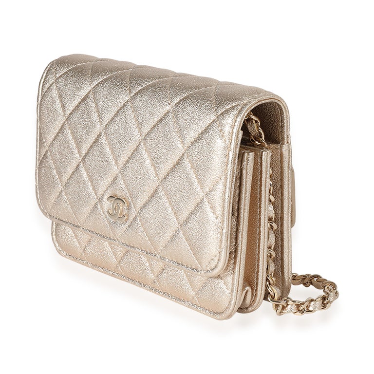 Chanel Metallic Gold Quilted Goatskin Mini Wallet On Chain For Sale at ...