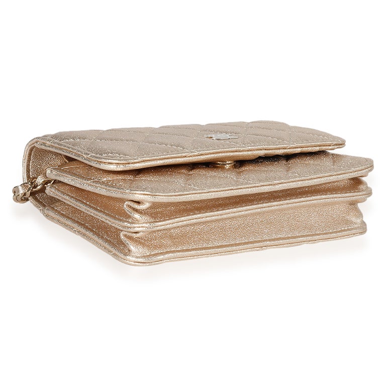 Chanel Metallic Gold Quilted Goatskin Mini Wallet On Chain For Sale at ...