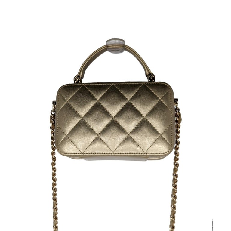 Chanel Metallic Lambskin Quilted Top Handle Vanity Case Gold For Sale ...