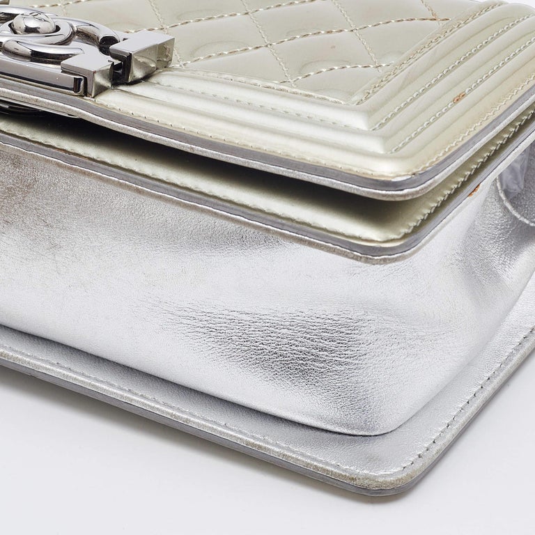 Chanel Metallic Patent Leather Small Boy Bag For Sale at 1stDibs
