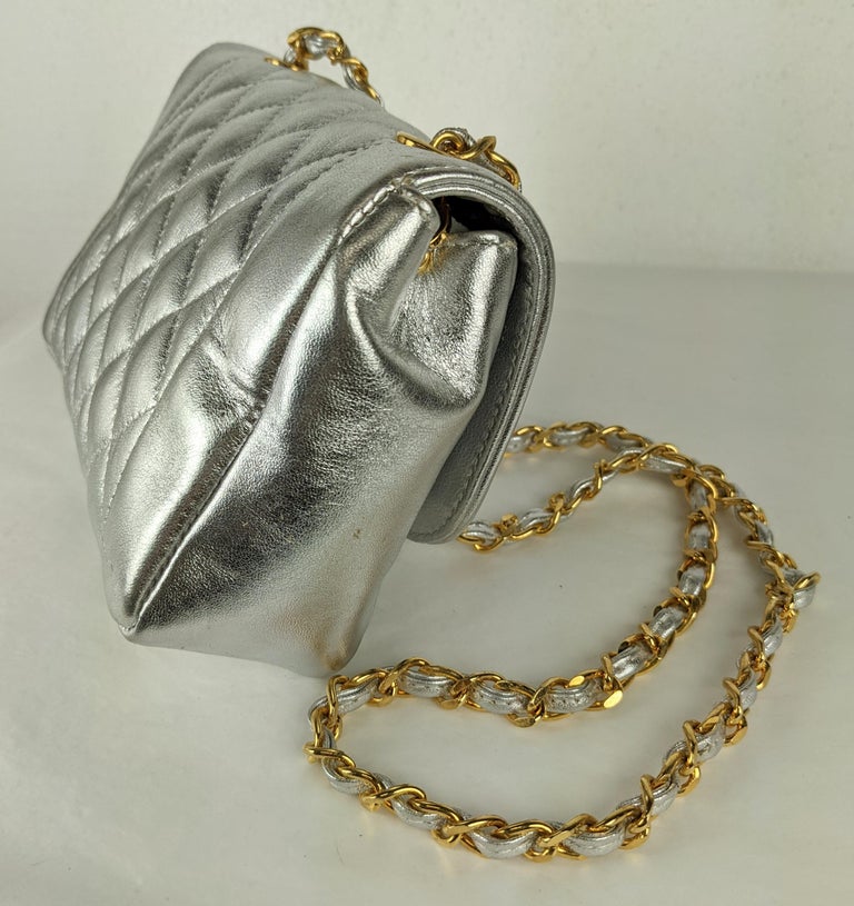 Chanel Metallic Silver Lambskin Mini For Sale at 1stDibs