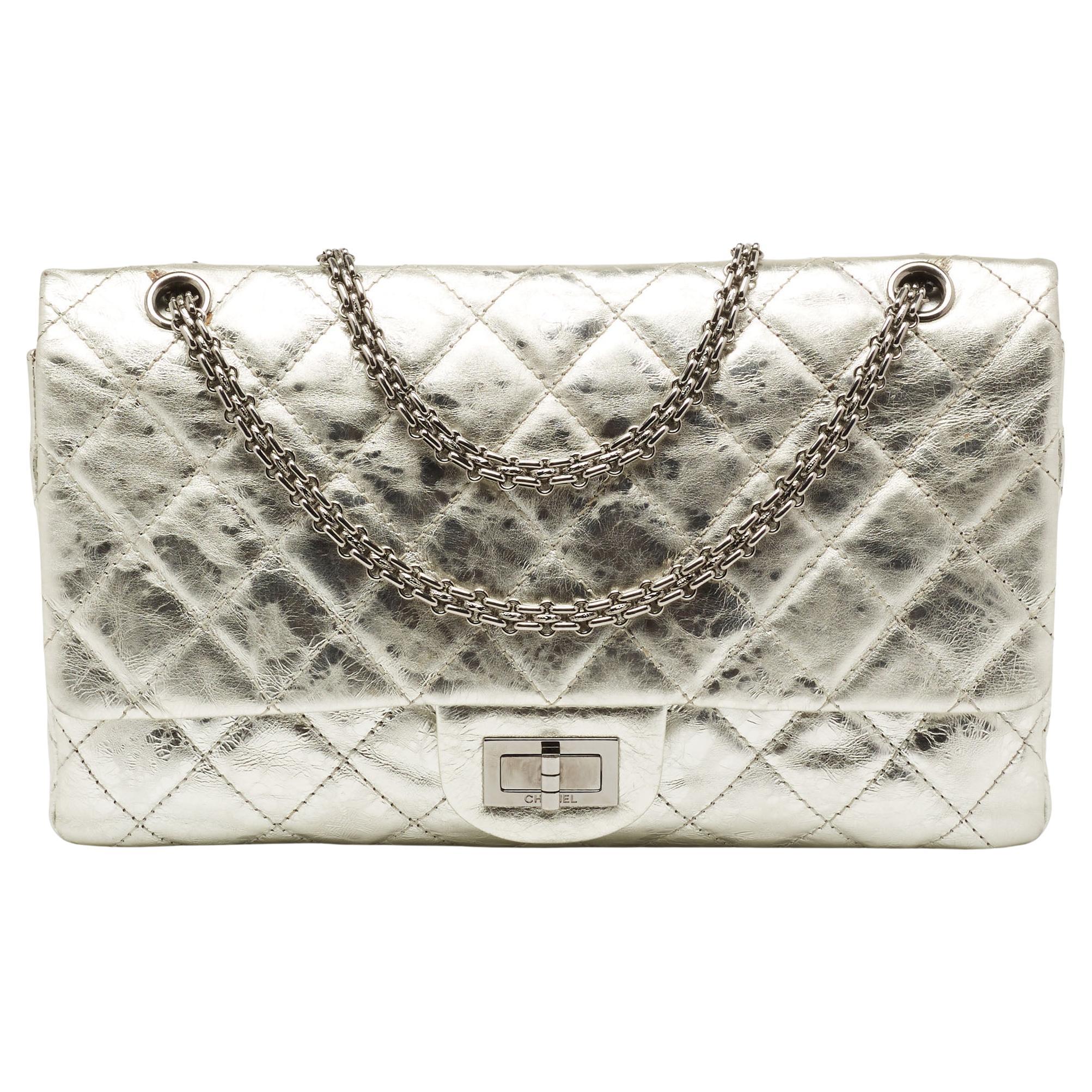 Chanel Silver Quilted Metallic Lambskin 2.55 Reissue 225 Double Flap ...